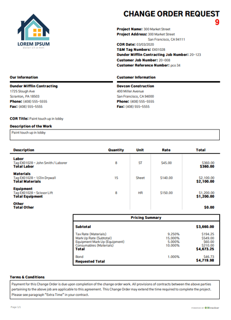 Construction Change Order Template 101