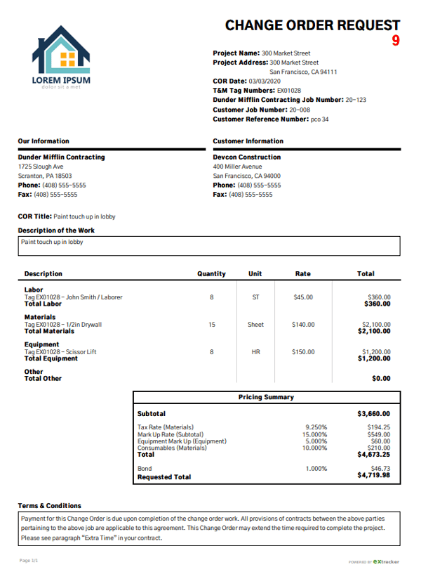 Construction Change Order Template 101