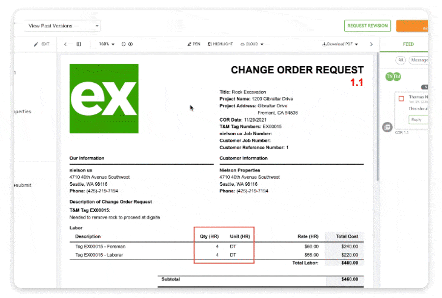 Real-Time Change Order Review Page with PDF Annotations